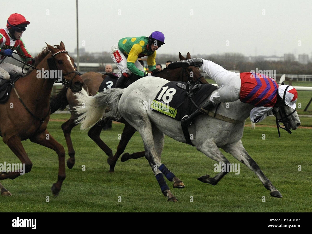 Jockey Brian Harding holds on to Silver Jack at the Chair fence in the ...