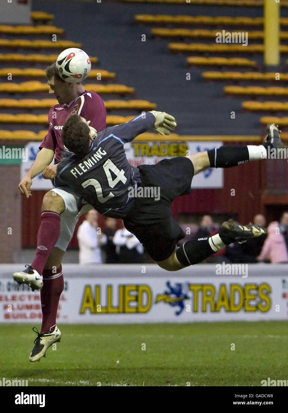 Hearts' Andrius Velicka battles with Gretna's Greg Fleming during the ...