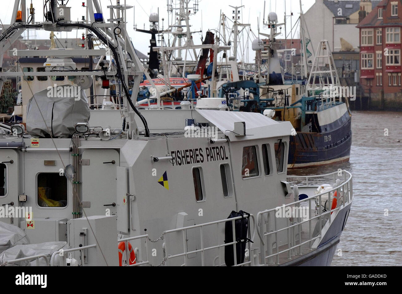 A fisheries patrol boat at the fishing port of Whitby which now has ...
