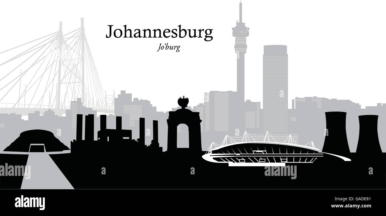 Vector illustration of the skyline of Johannesburg, South Africa Stock ...