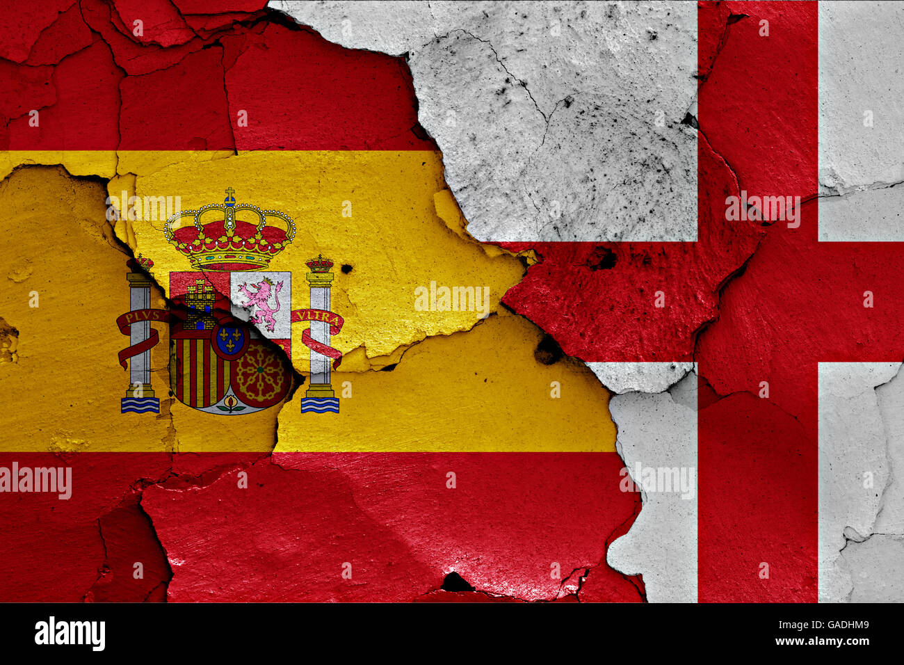 flags of Spain and England painted on cracked wall Stock Photo - Alamy