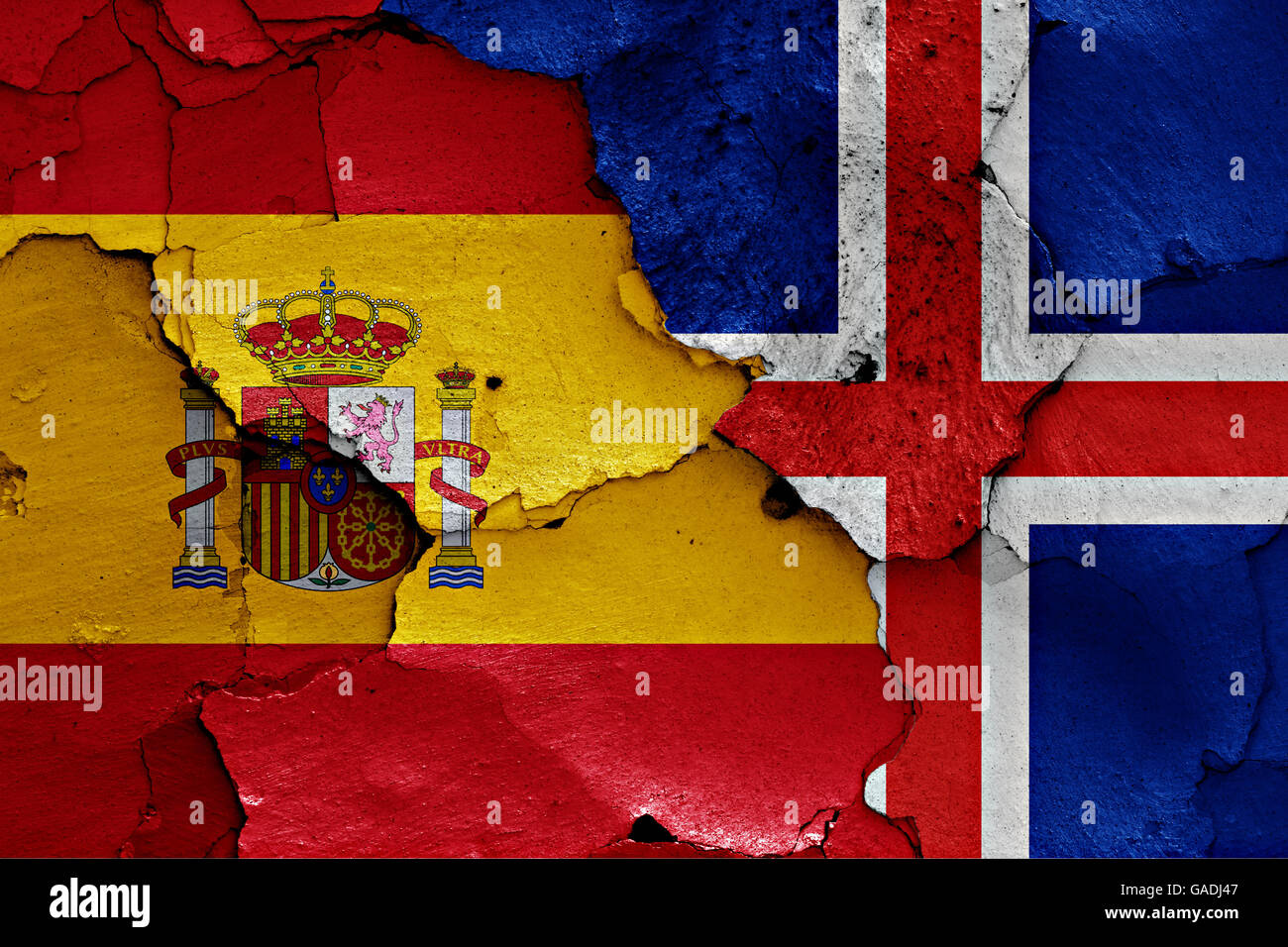 flags of Spain and Iceland painted on cracked wall Stock Photo - Alamy