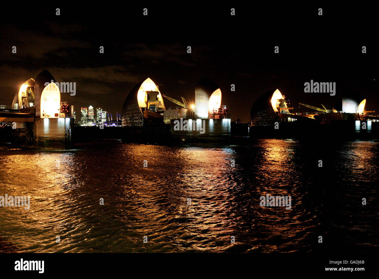 General view of the Thames barrier in London which has been closed to ...