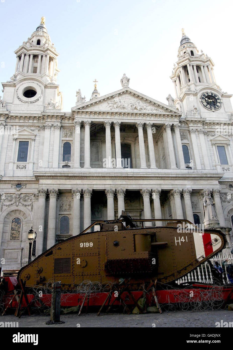 A MK V tank from the First World War sits outside St Paul's Cathedral ...