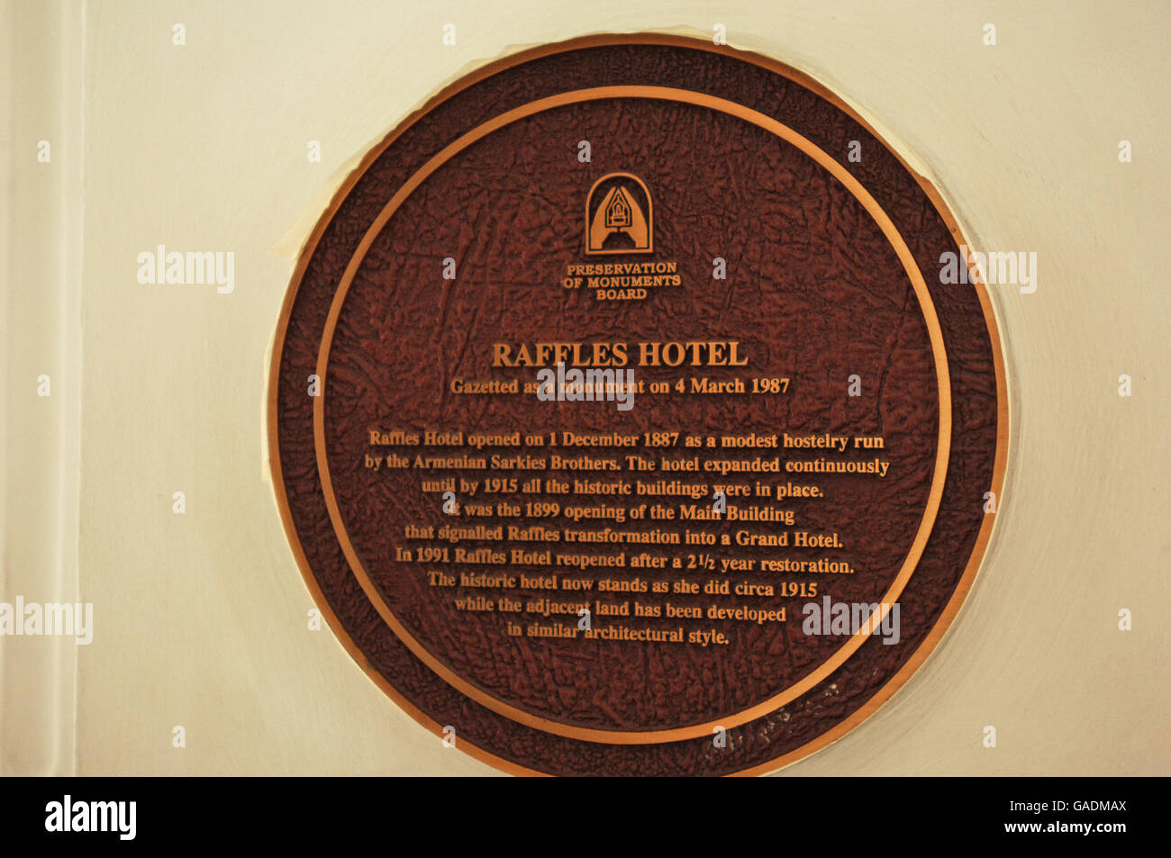 Travel - Raffles Hotel - Singapore. Sign of the world famous Raffles ...
