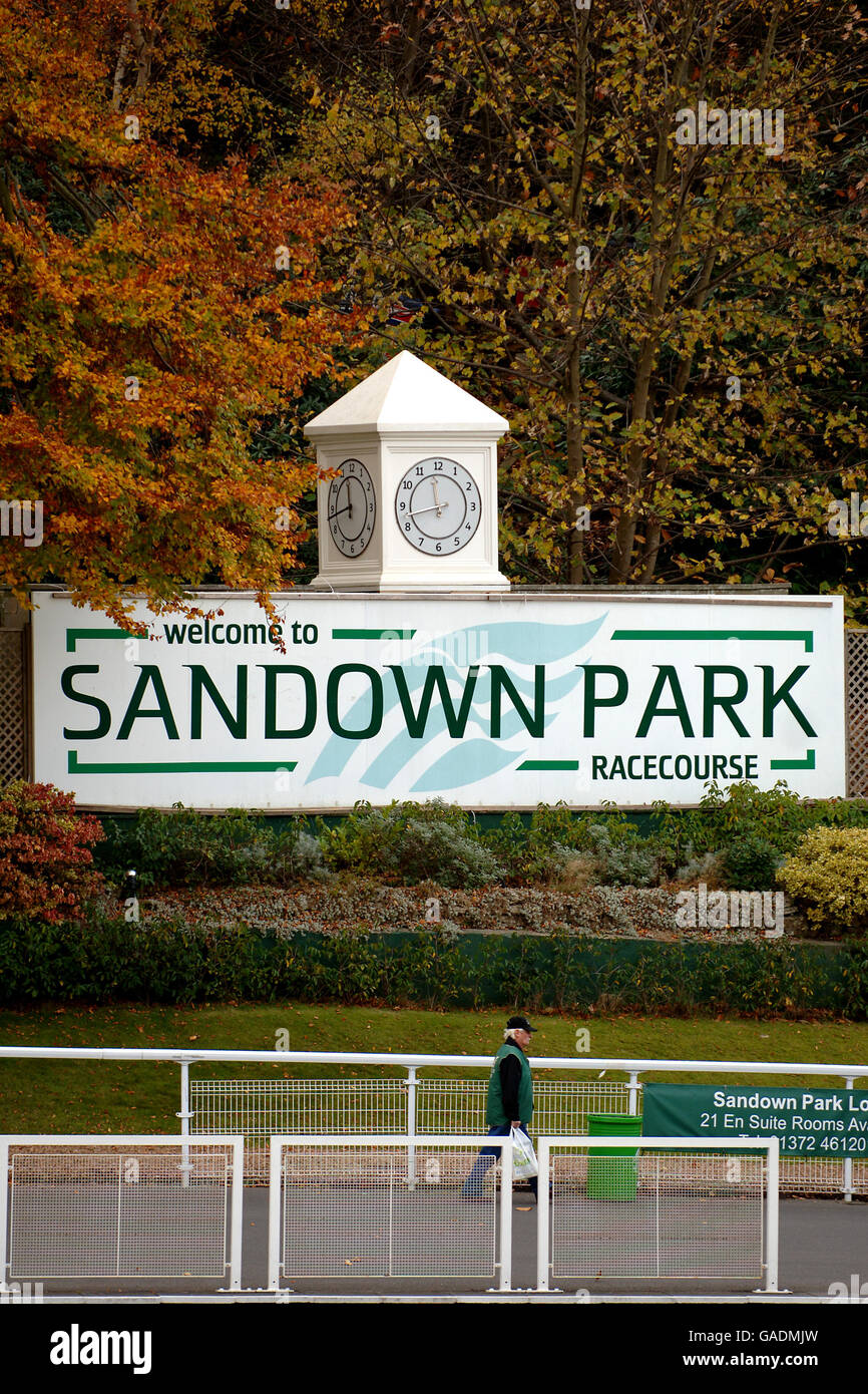 Horse Racing - Gentleman's Day - Sandown. Signage at Sandown Racecourse ...