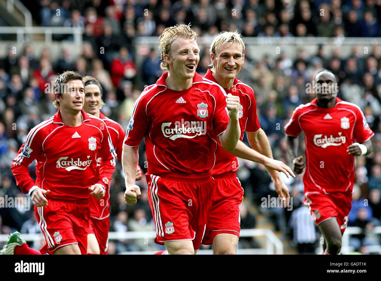 Liverpools dirk kuyt celebrates scoring their second goal hi-res stock ...