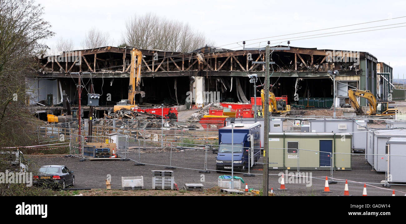 The burnt-out warehouse in Atherstone on Stour, Warwickshire, where ...
