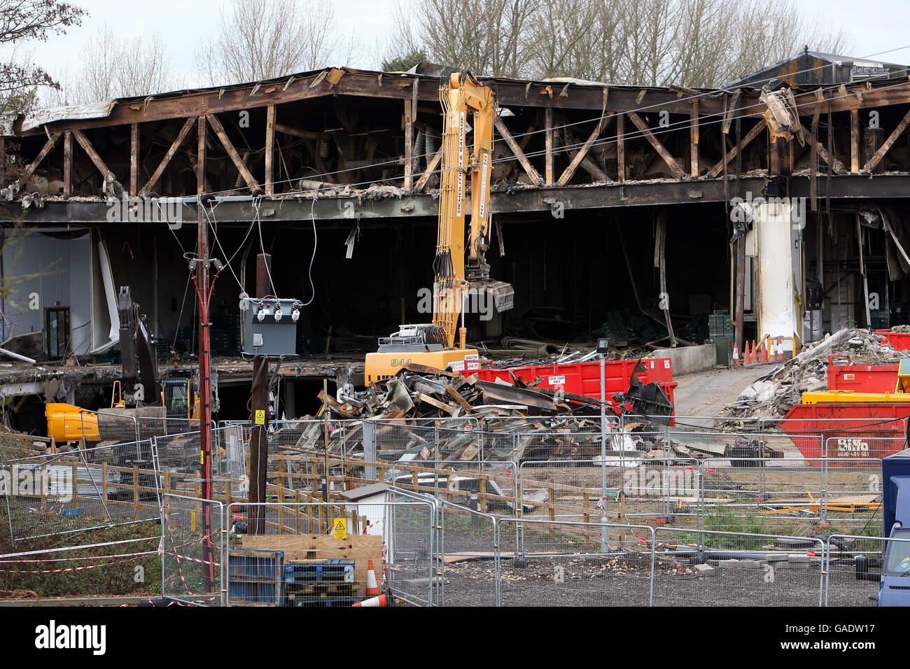 The burnt-out warehouse in Atherstone on Stour, Warwickshire, where ...