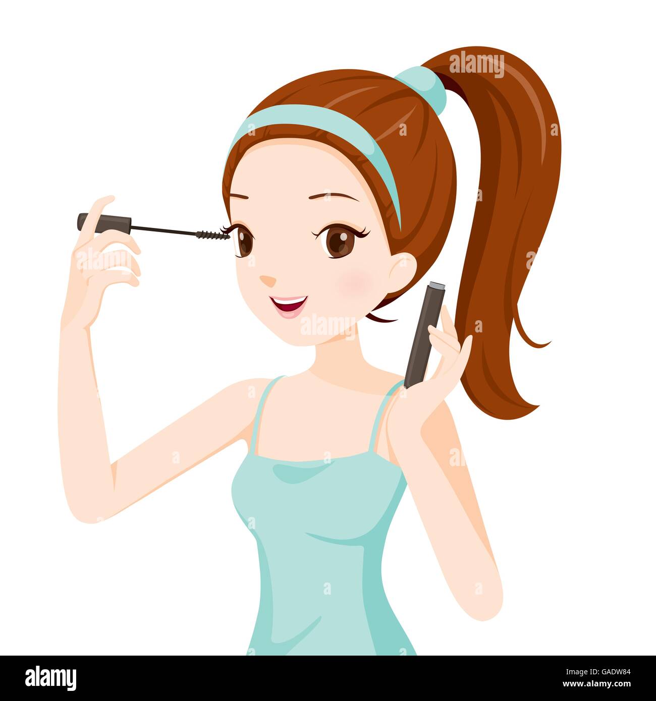 Girl Putting On Makeup Cartoon