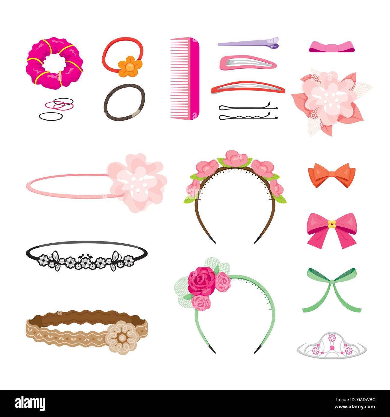 Hair Accessories Objects Set, Headband, Comb, Hairpin, Hair Elastic ...