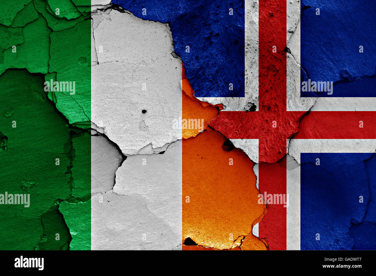 flags of Ireland and Iceland painted on cracked wall Stock Photo - Alamy