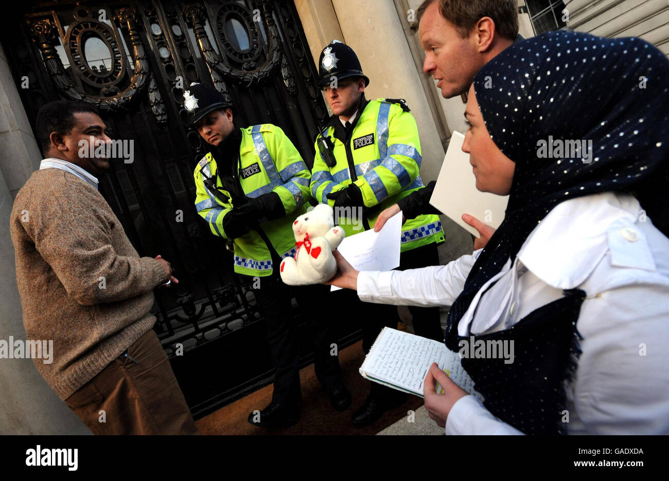 A protester outside the Sudanese Embassy, central London calling for ...