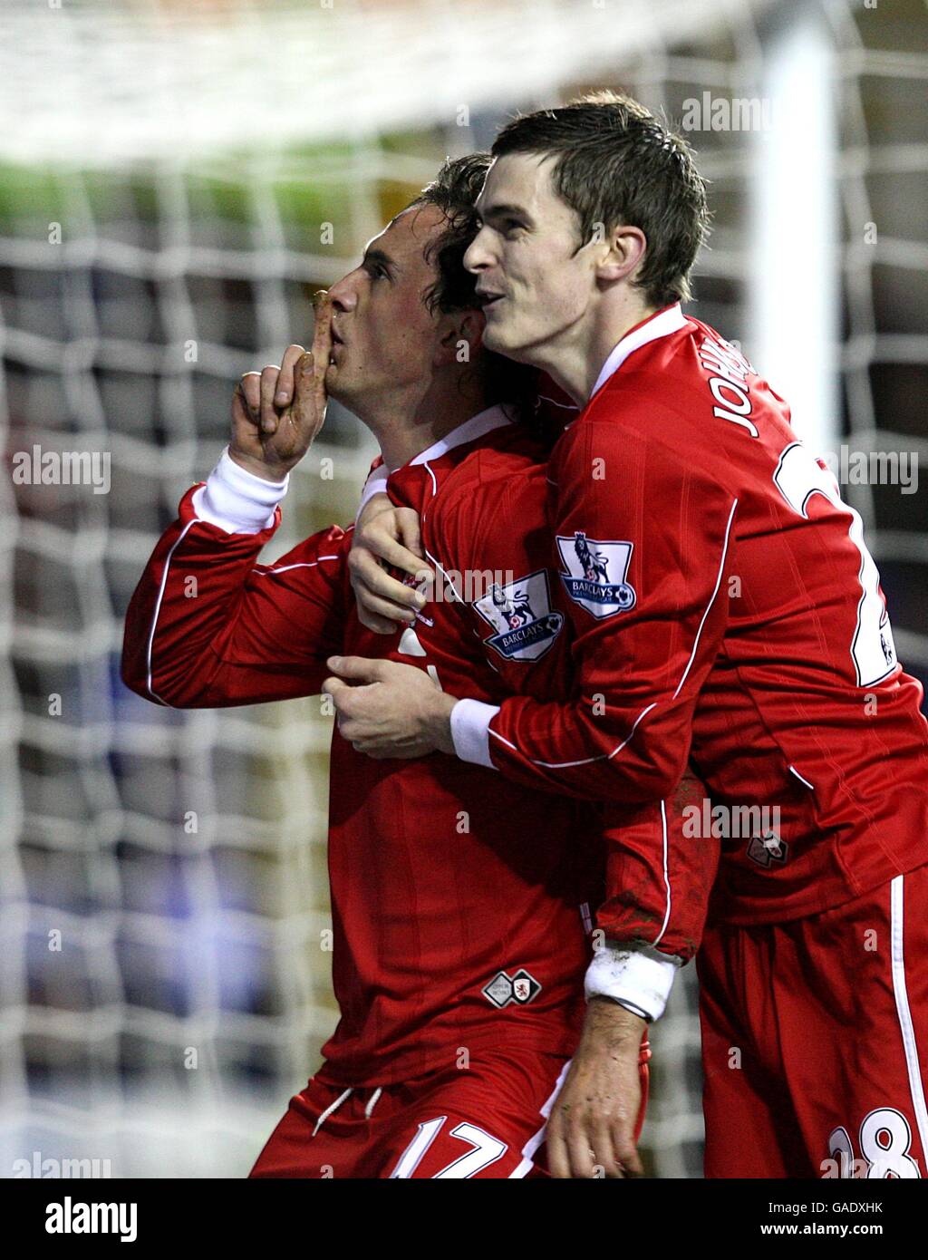 Middlesbrough's Tuncay Sanli celebrates his goal with Adam Johnson ...