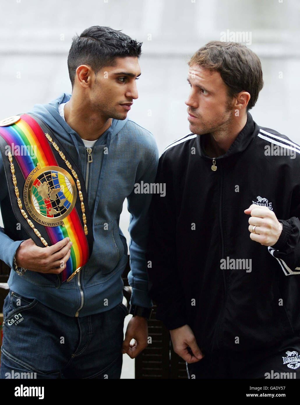 Amir Khan press conference. Amir Khan (left) and Graham Earl pose for a ...