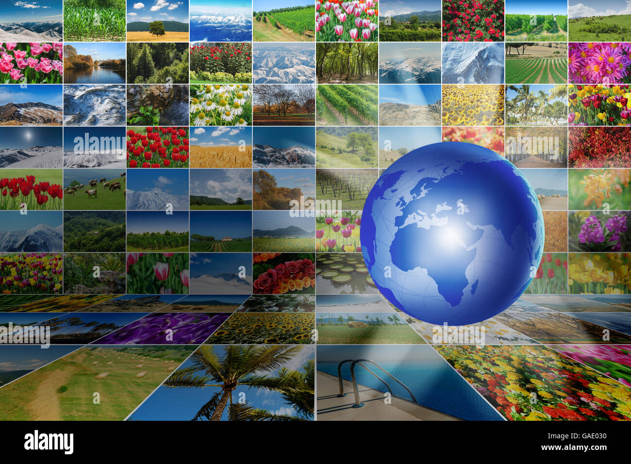 World map with many nature photos Stock Photo - Alamy