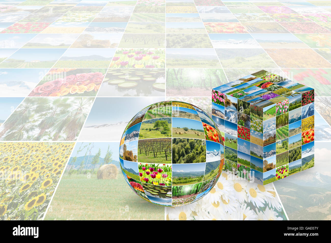 Cube and circle made from nature photos Stock Photo - Alamy