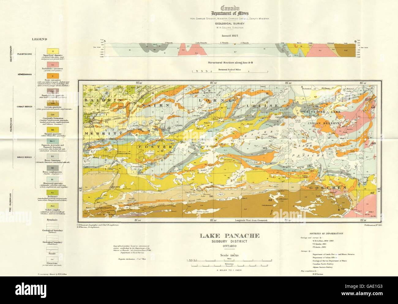 CANADA: Lake Panache Sudbury district Ontario. Geology, 1925 vintage ...