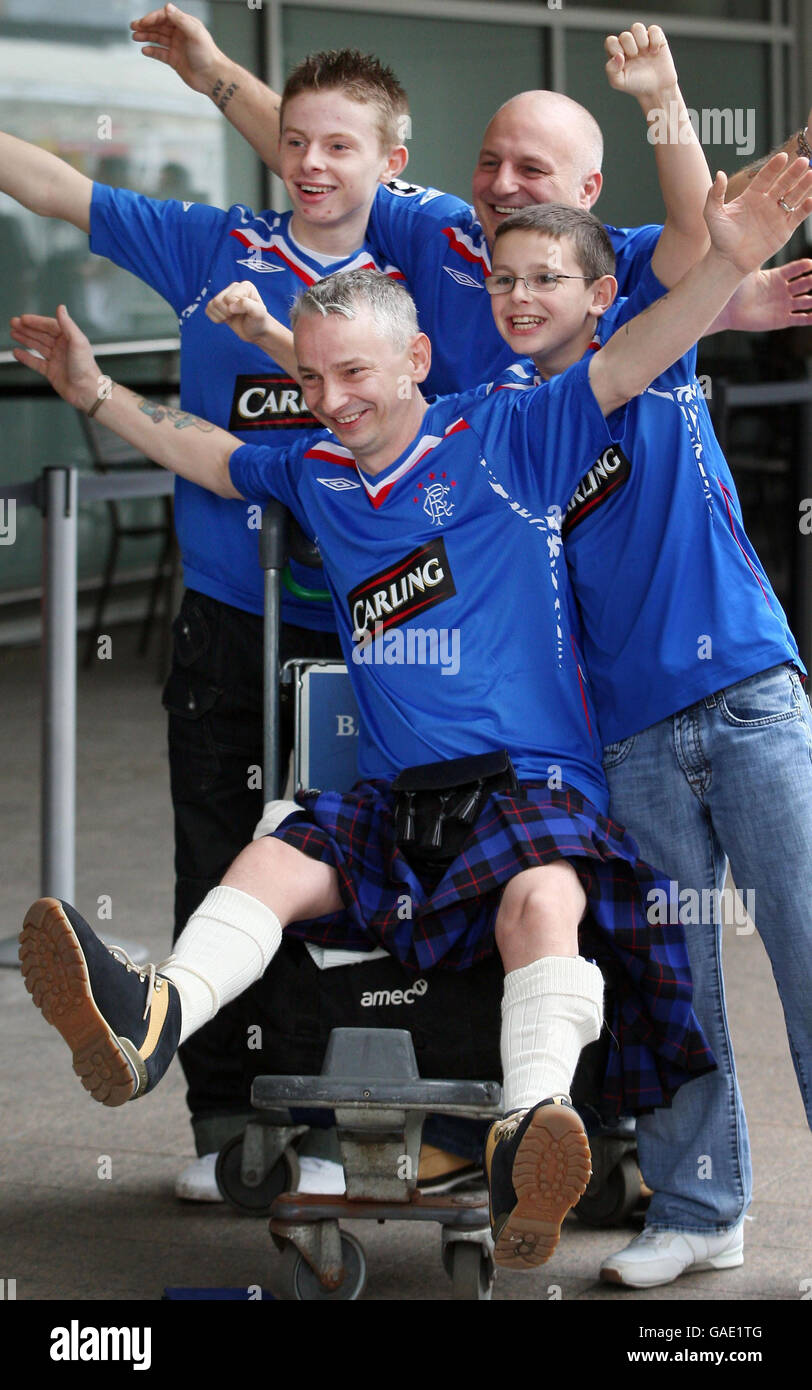 SOCCER Rangers. Glasgow Rangers fans gather at Glasgow Airport to set ...