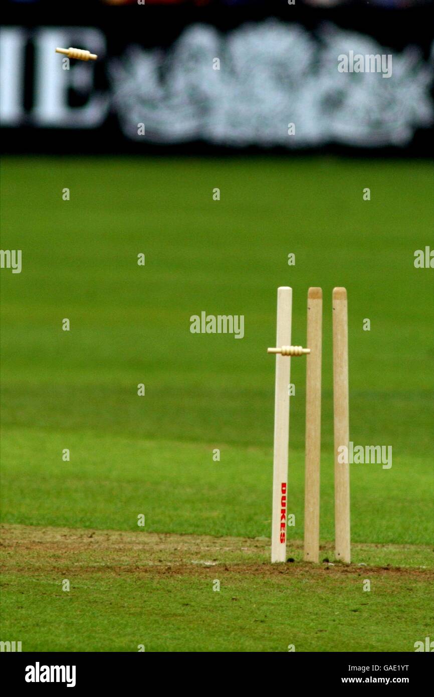 Cricket bails flying hi-res stock photography and images - Alamy