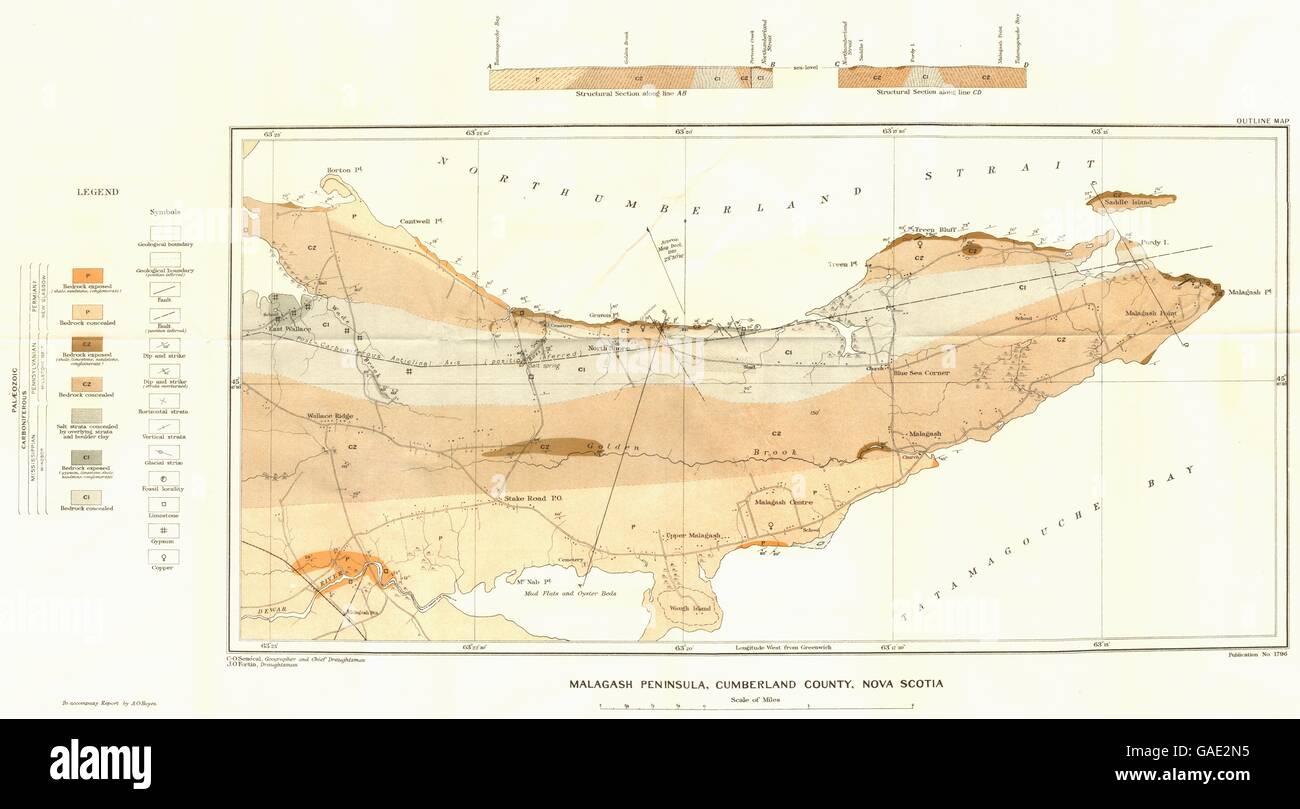 CANADA: Malagash Peninsula, Cumberland county, Nova Scotia. Geological ...