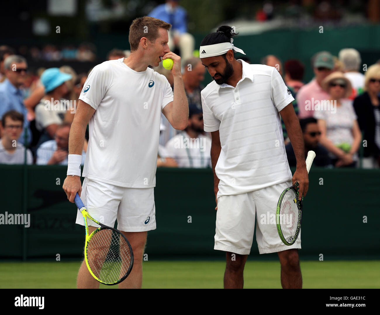 Jonathan Marray (left) and Adil Shamasdin in action in the doubles on ...