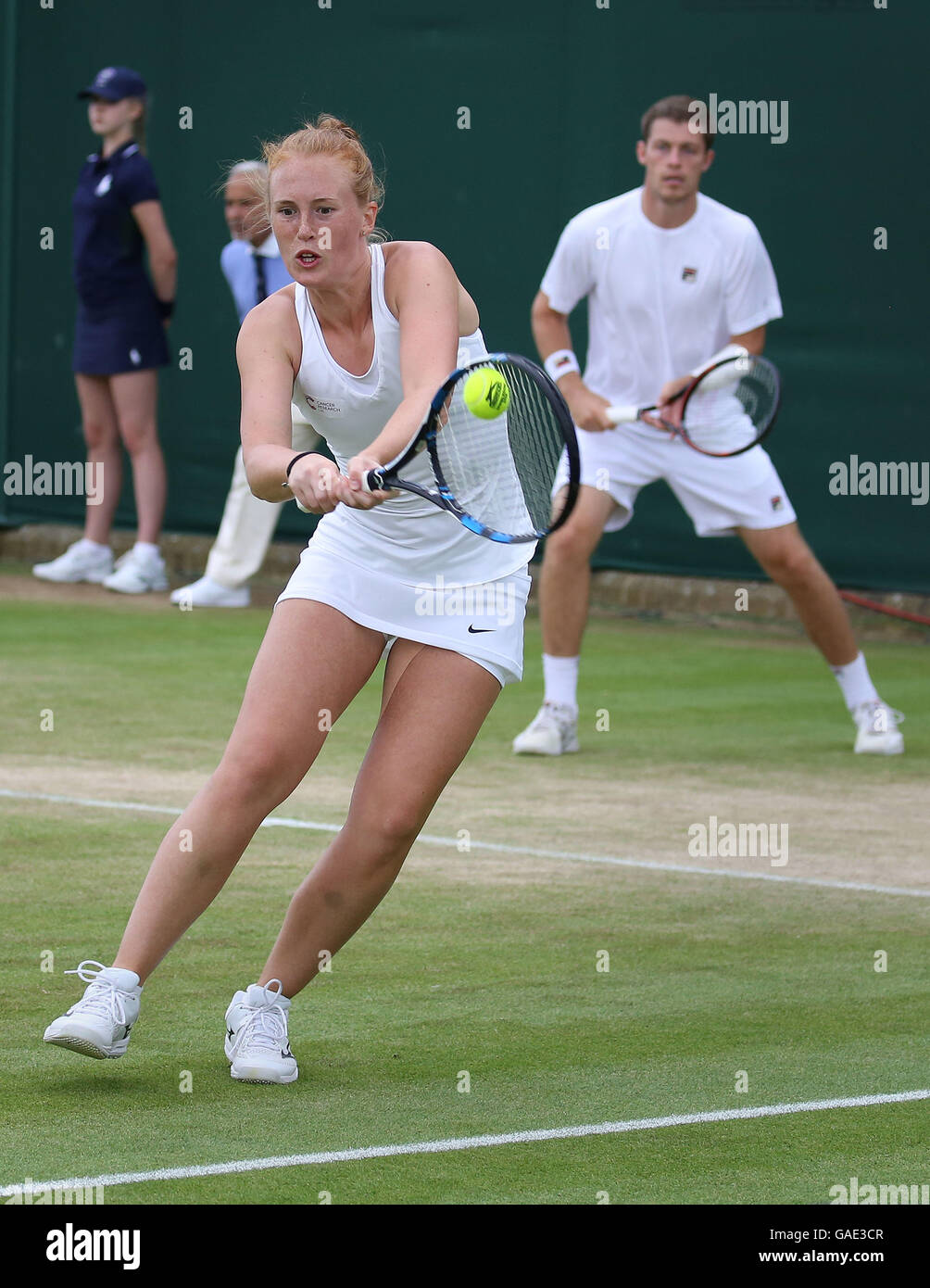 Anna Smith and Neal Skupski in action in the mixed doubles on day seven ...