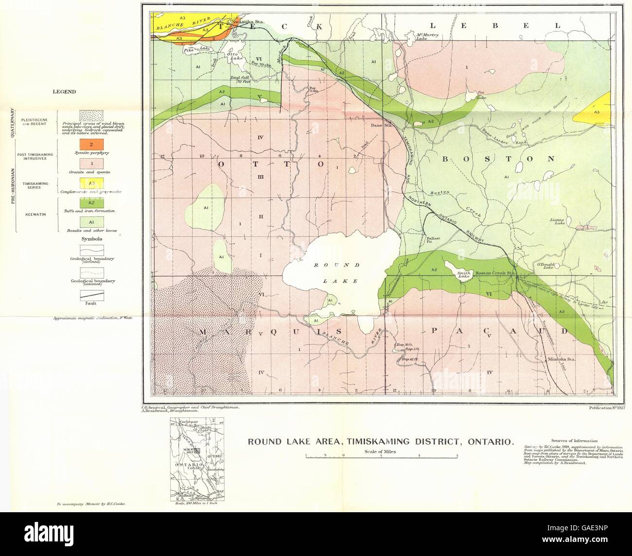CANADA: Round lake area, Timiskaming district, Ontario. Geological ...
