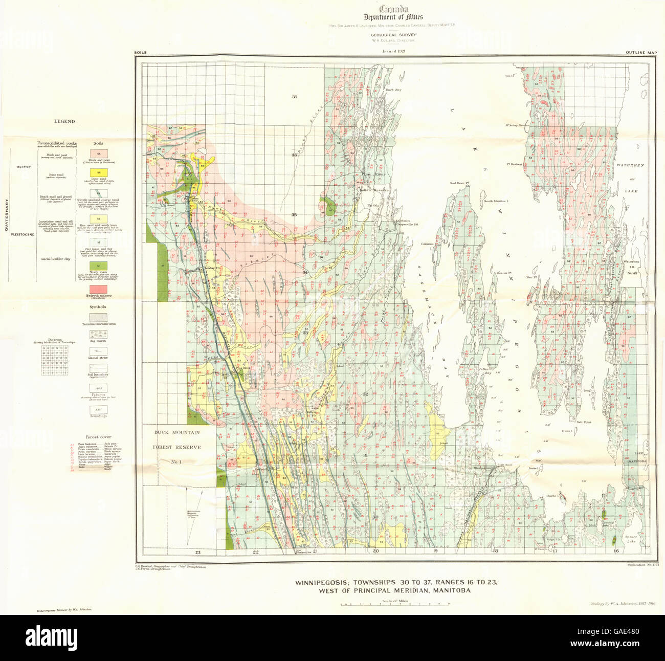 MANITOBA:Winnipegosis,townships 30-37,ranges 16-23 Geological, 1921 old ...