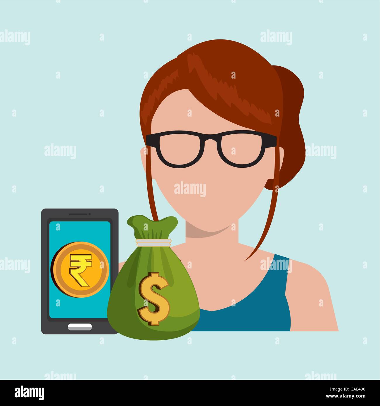 person with smartphone and coin isolated icon design Stock Vector Image ...