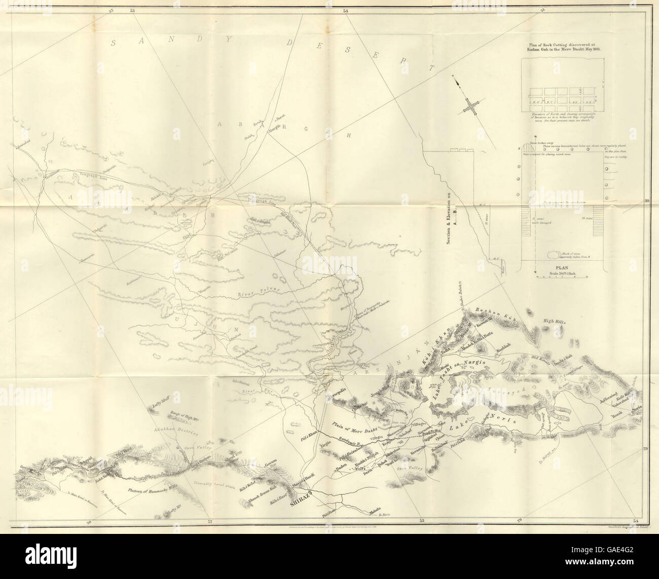 IRAN: SW Routes survey 1881-82 West sheet; Qadamgah Merv dusht. RGS map ...