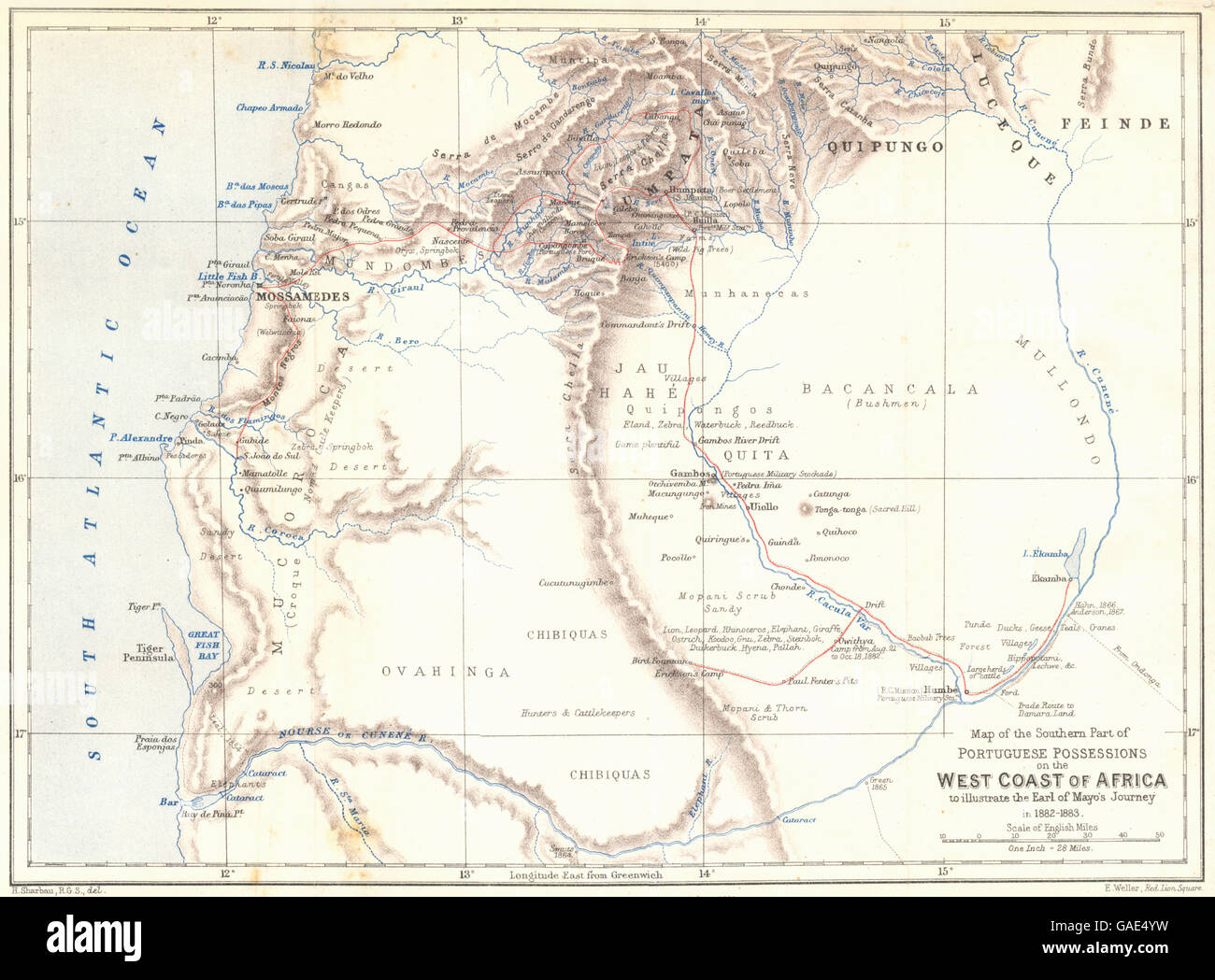 ANGOLA: Coast map. Portuguese Possessions. Namibe. Earl of Mayo. RGS ...