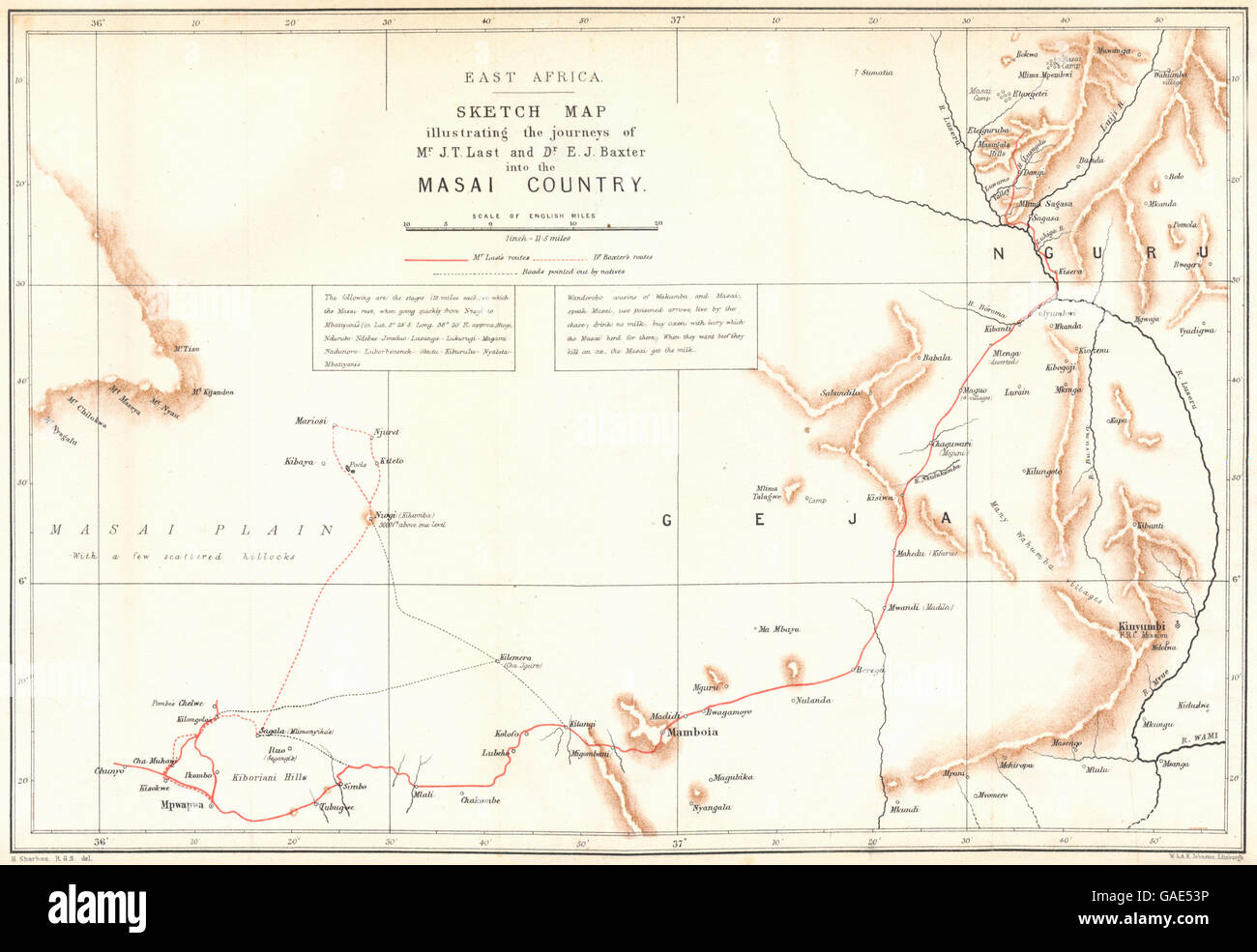 TANZANIA: Masai country. Geja Nguru. Last Baxter. RGS map, 1883 Stock ...