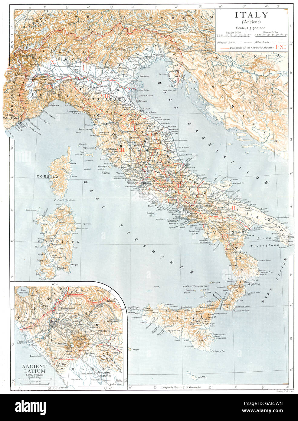 ANCIENT ITALY: Inset map of Ancient Latium, 1910 Stock Photo - Alamy