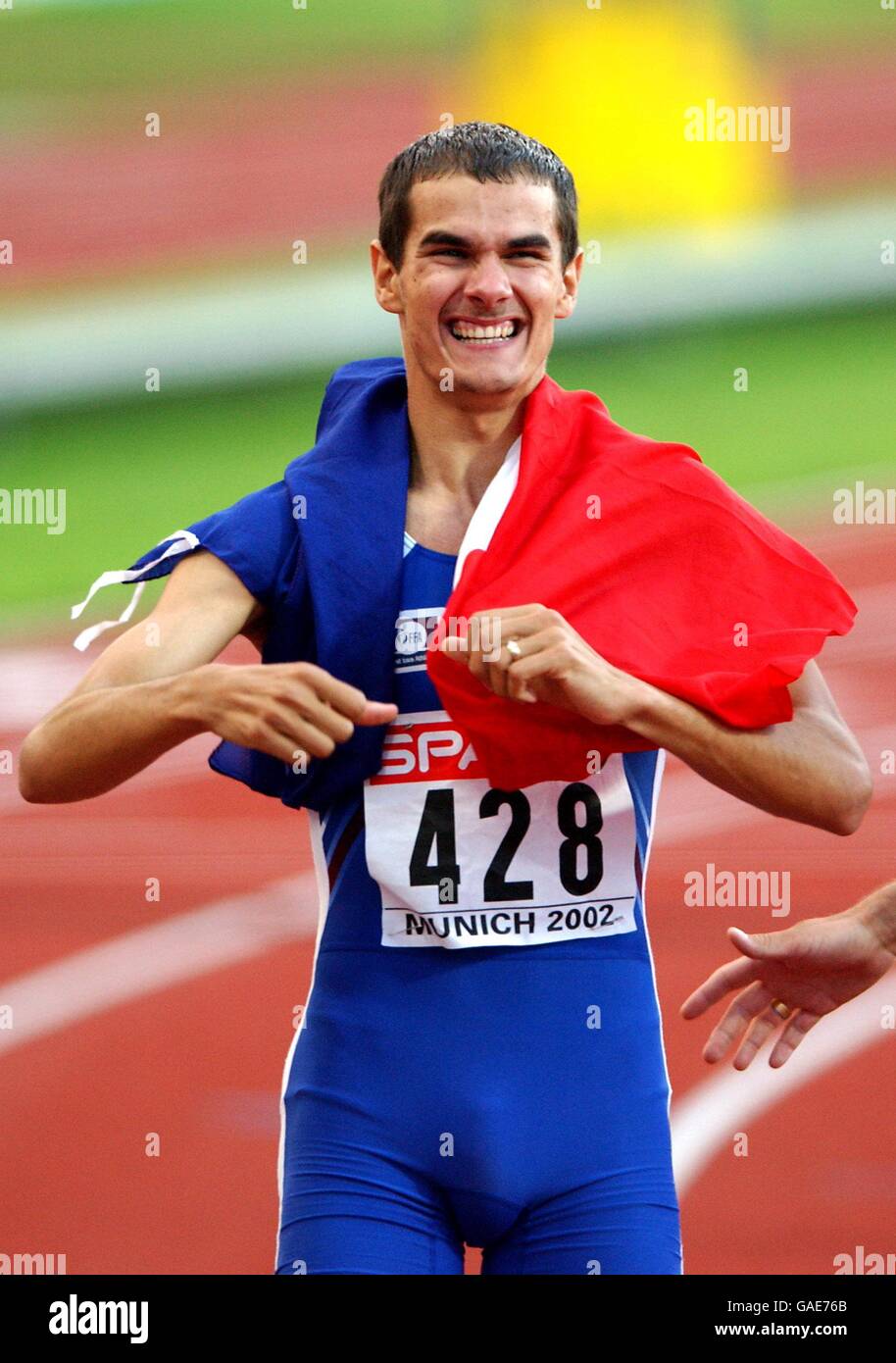 France's Mehdi Baala celebrates his win in the Men's 1500m Final Stock ...
