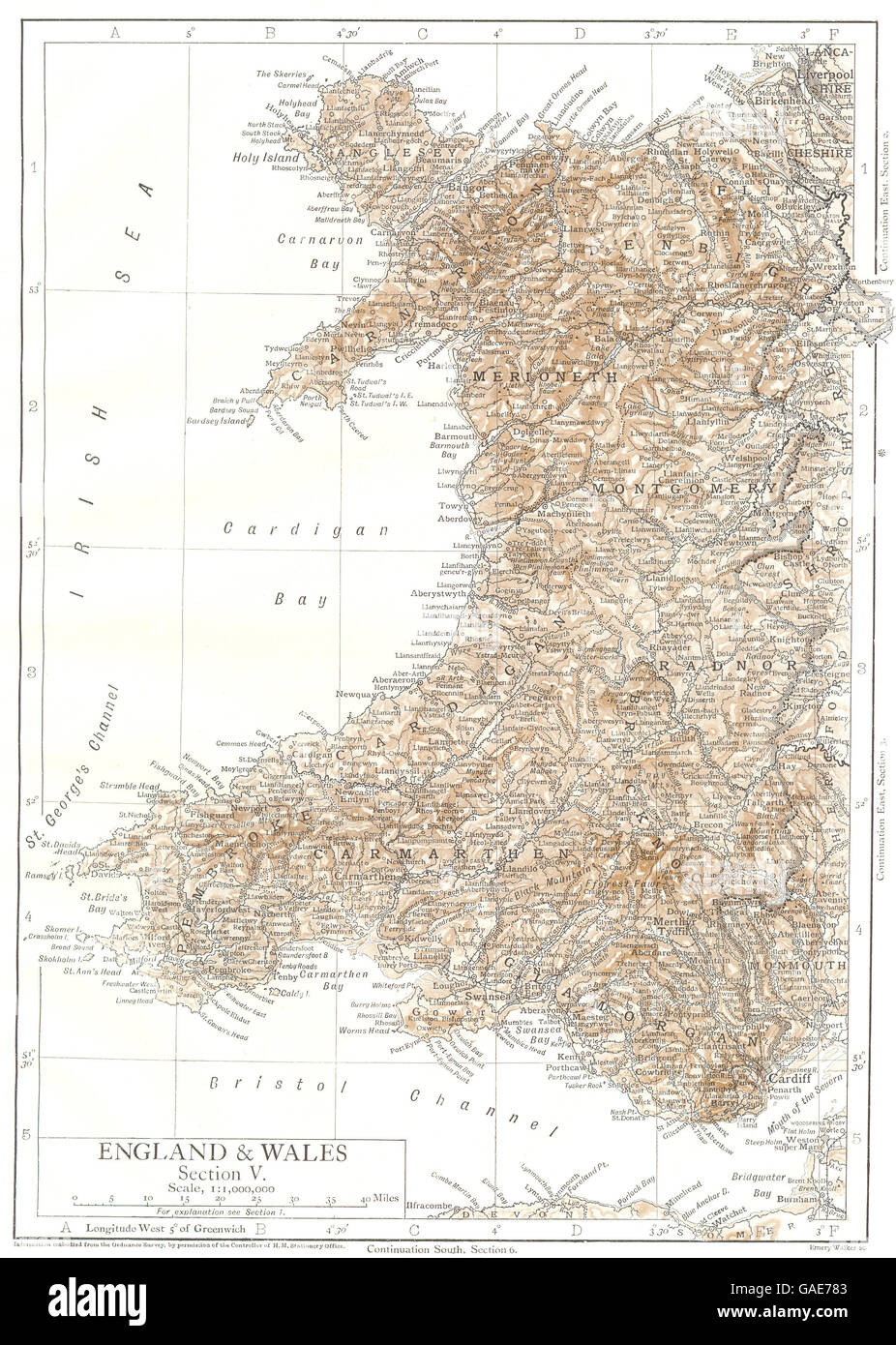 WALES: England & Wales section V, 1910 antique map Stock Photo - Alamy