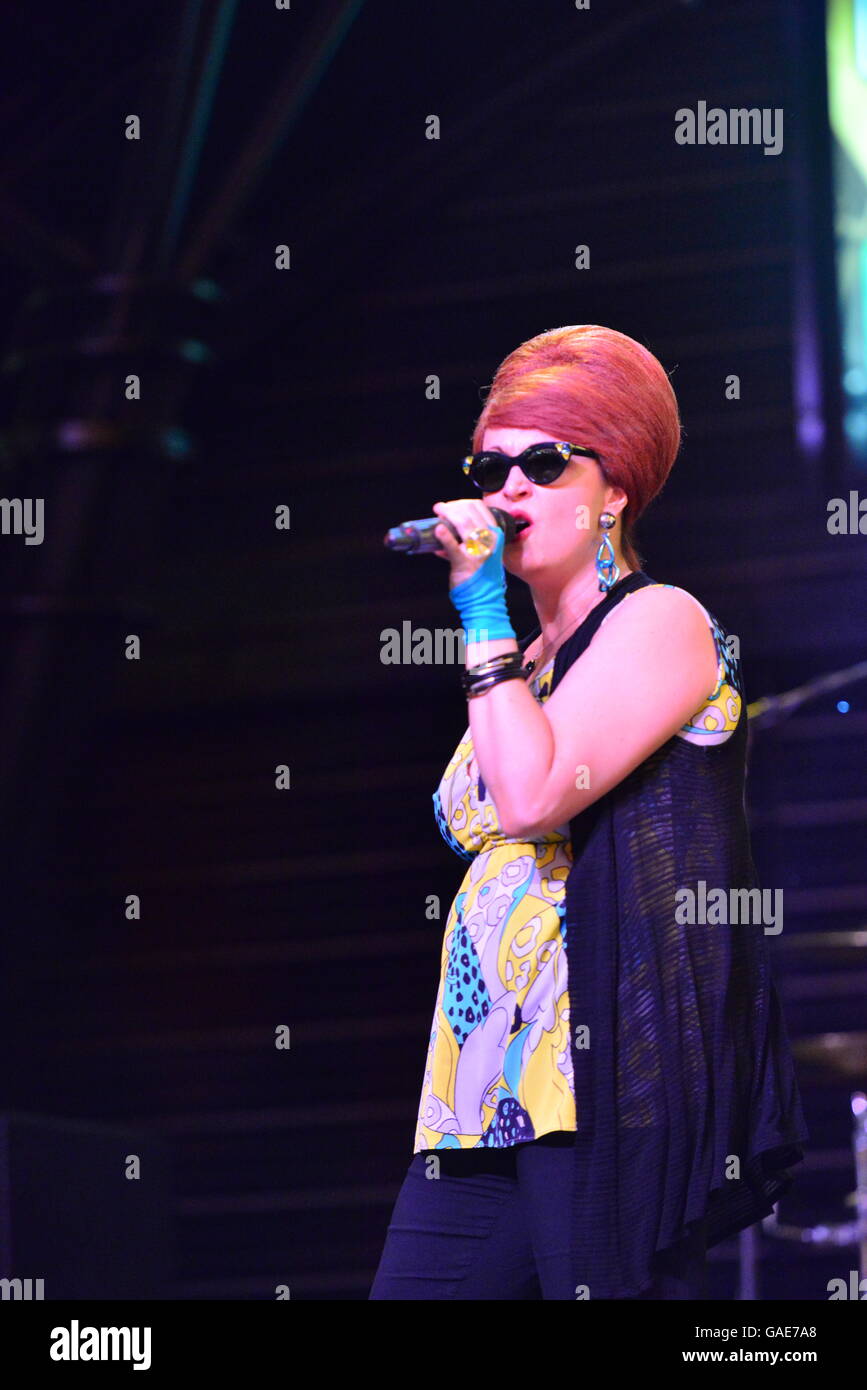 Female lead singer on stage at Fremont street in Las Vegas Stock Photo ...