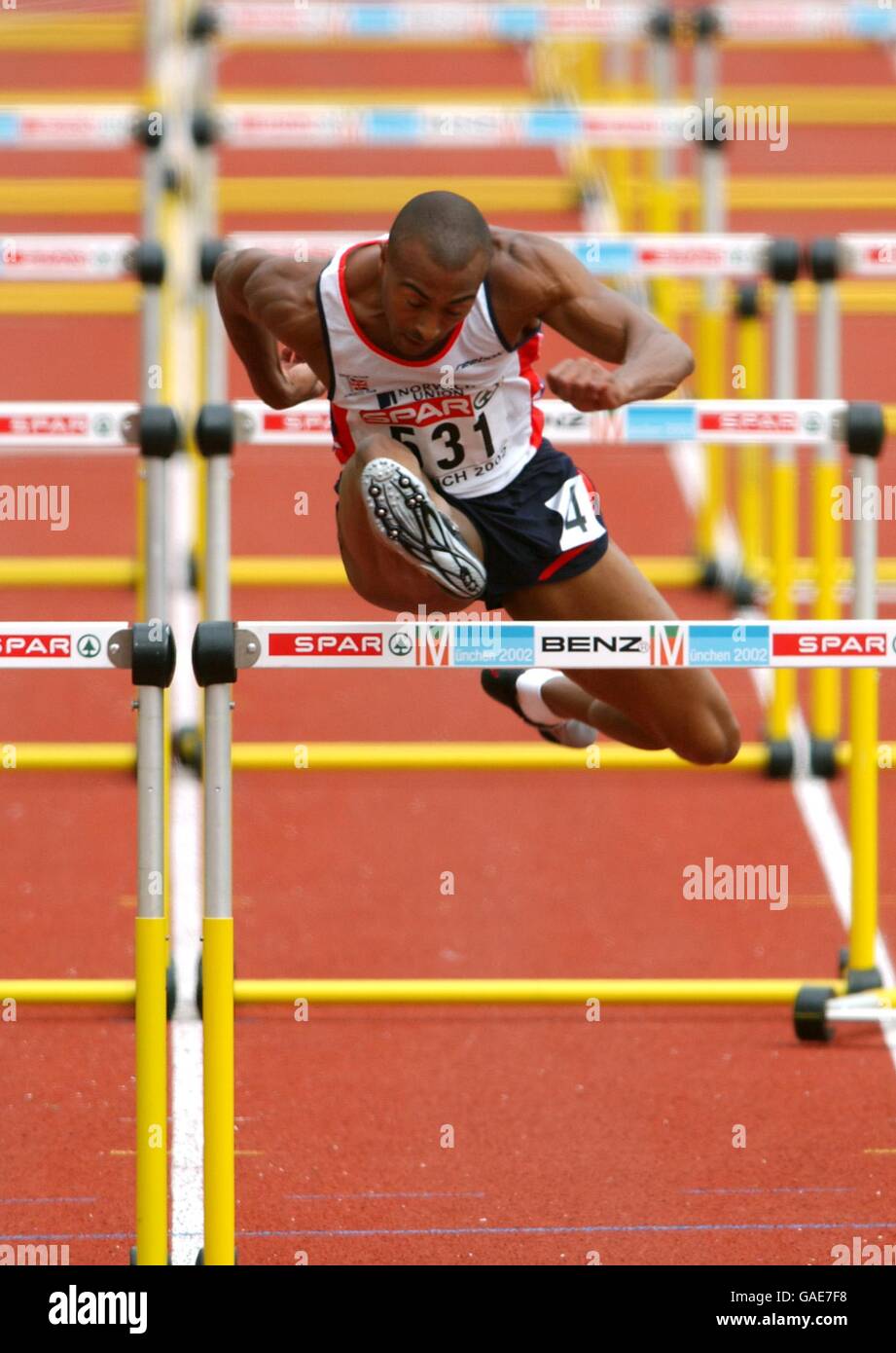 Great Britain's Colin Jackson during the 110m Hurdles 1st Round Stock ...