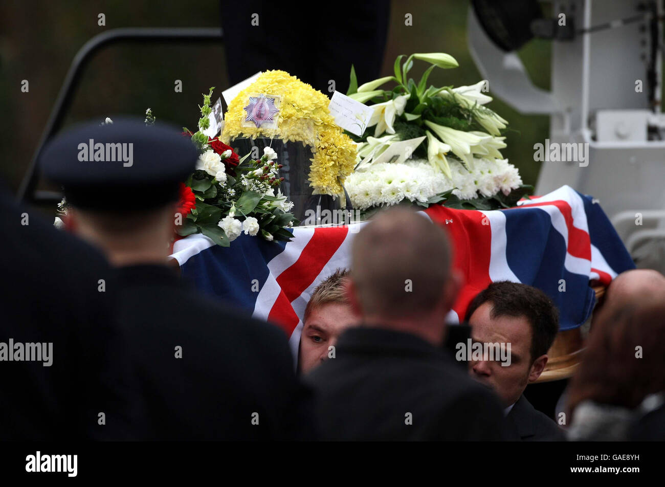 Funeral of warehouse blaze firefighter Stock Photo - Alamy
