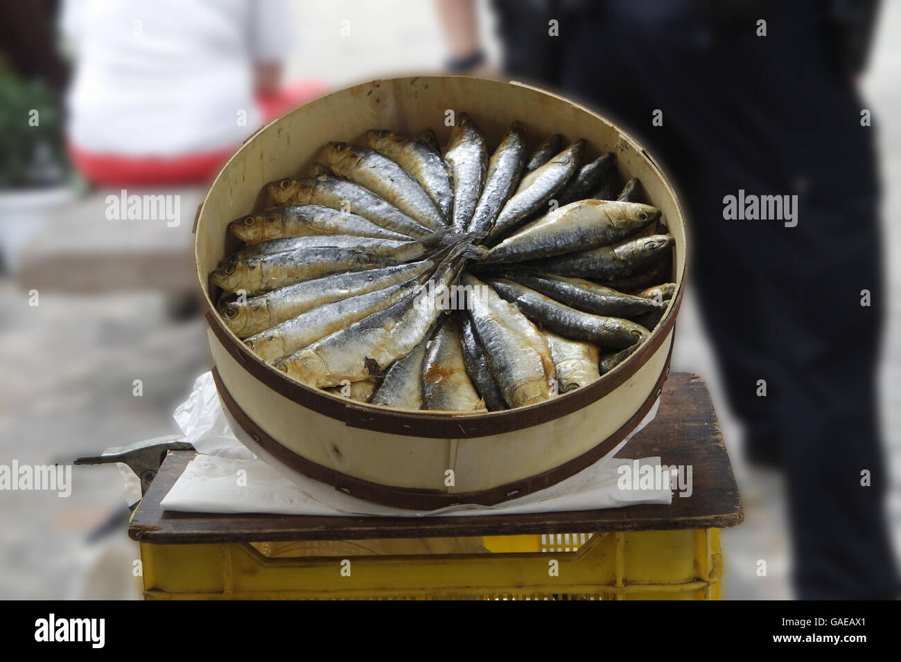 pickled fish from spanish market on malorca island Stock Photo - Alamy