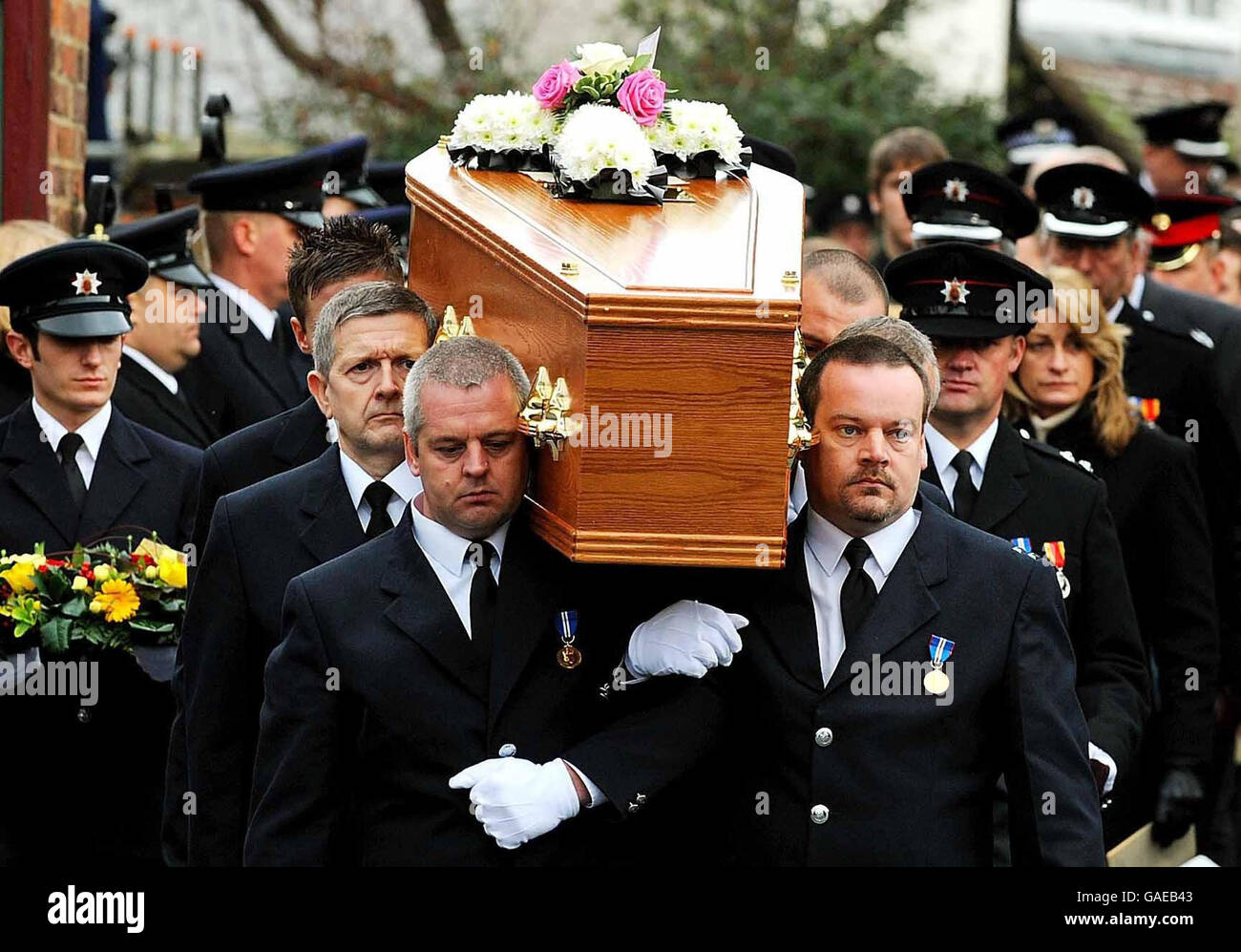 The coffin of Darren Yates-Badley, the firefighter killed in the fire ...
