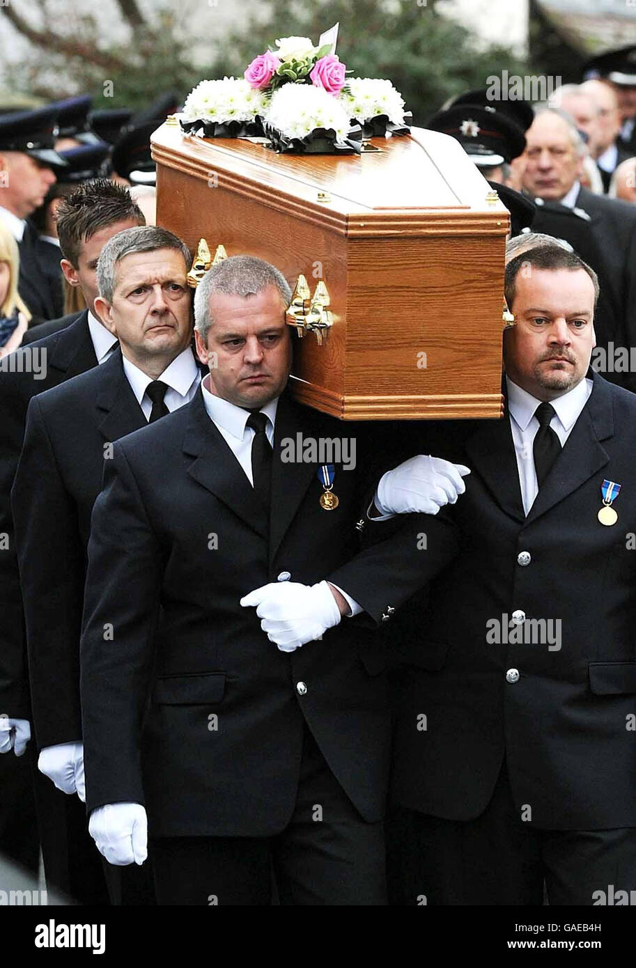 The coffin of Darren Yates-Badley, the firefighter killed in the fire ...