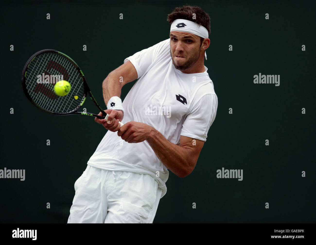 Jiri Vesely in action against Tomas Berdych on day seven of the ...