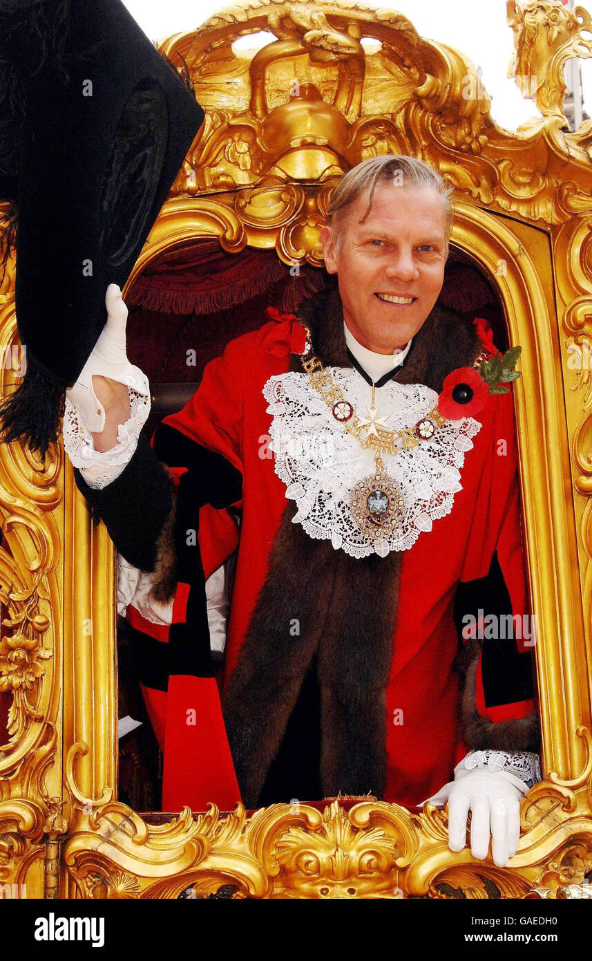 Alderman David Lewis the new Lord Mayor of London waves from his ...