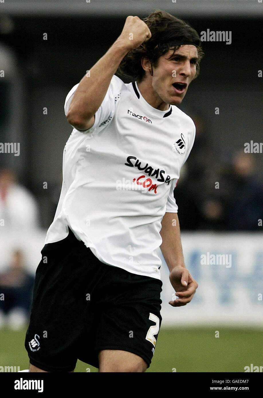 Swansea's Guillem Bauza celebrates scoring their equaliser during the ...