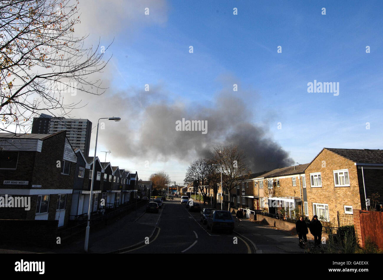 Fire stratford general view gv disaster smoke england mangpb hi-res ...