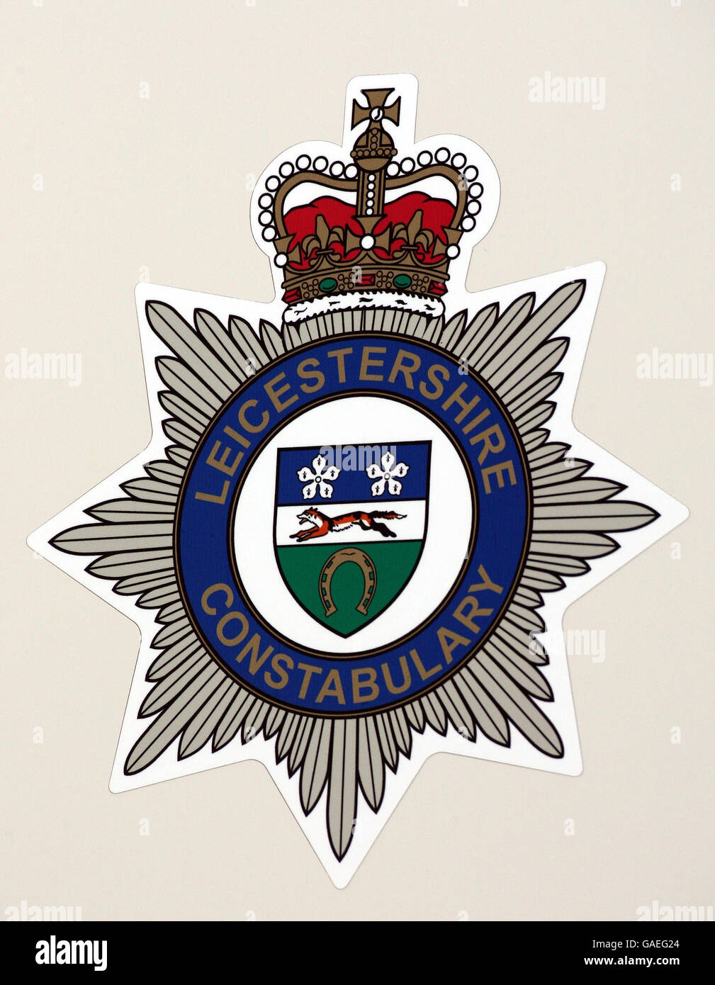 View of the crest of Leicestershire Police force Stock Photo - Alamy
