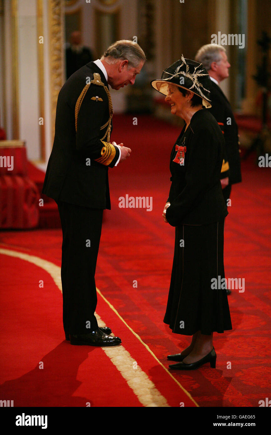 Mrs Eileen McKillop is made an MBE by The Prince of Wales at Buckingham ...