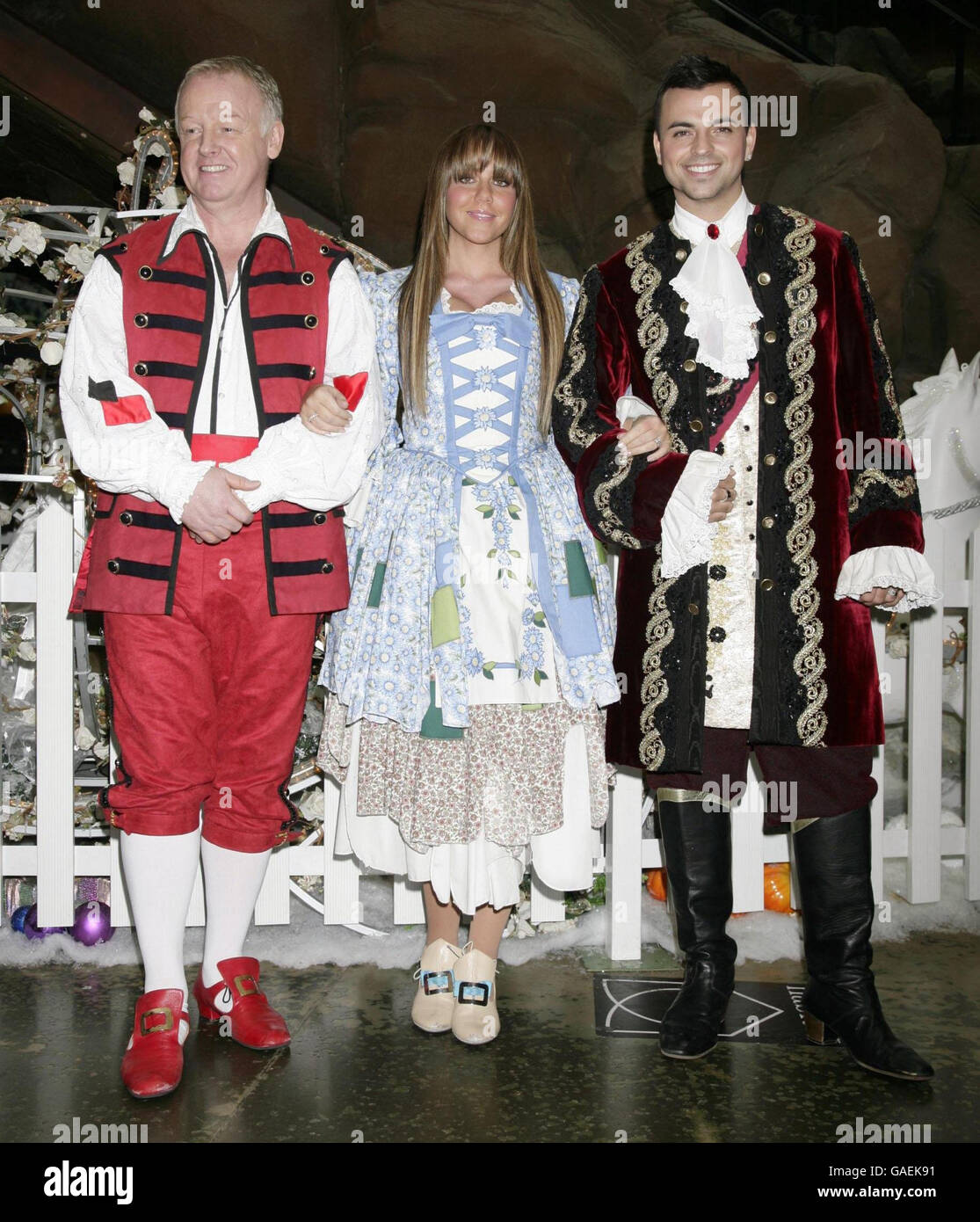 Pantomime cast members (left to right) Les Dennis, Michelle Heaton and ...