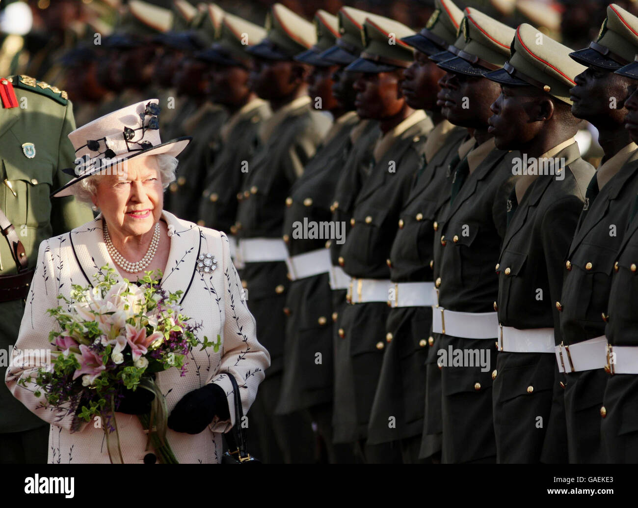 Britain's Queen Elizabeth II, inspects the guard of honour on her ...